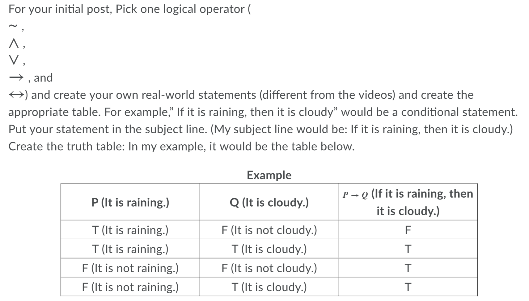 For your initial post, Pick one logical operator / ^ | Chegg.com