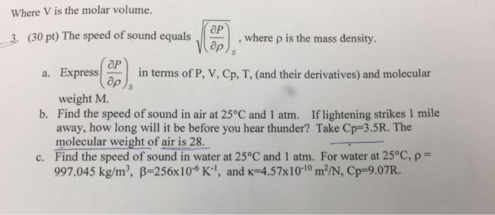 Solved The speed of sound equals Squareroot (partial | Chegg.com