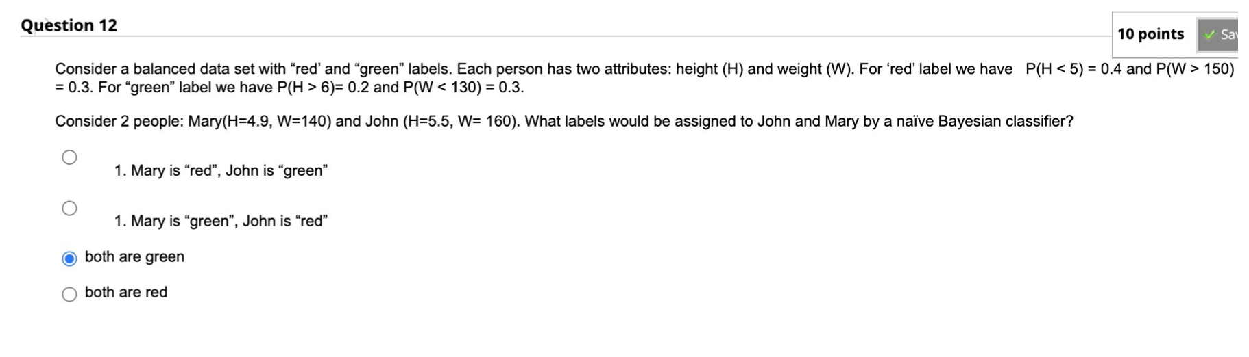 Solved Consider A Balanced Data Set With Red And Green 1034