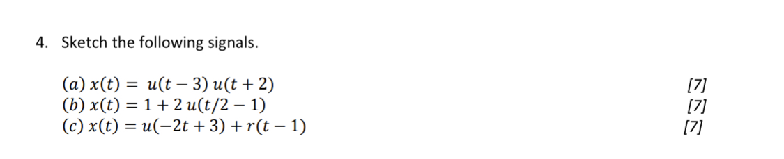 Solved 4. Sketch the following signals. (a) | Chegg.com