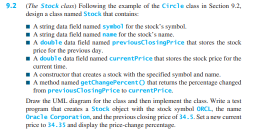 Solved 9.2 (The Stock class) Following the example of the | Chegg.com