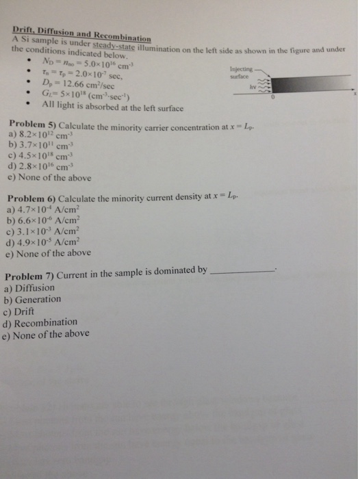 Solved A Si Sample Is Under Steady State Illumination On The