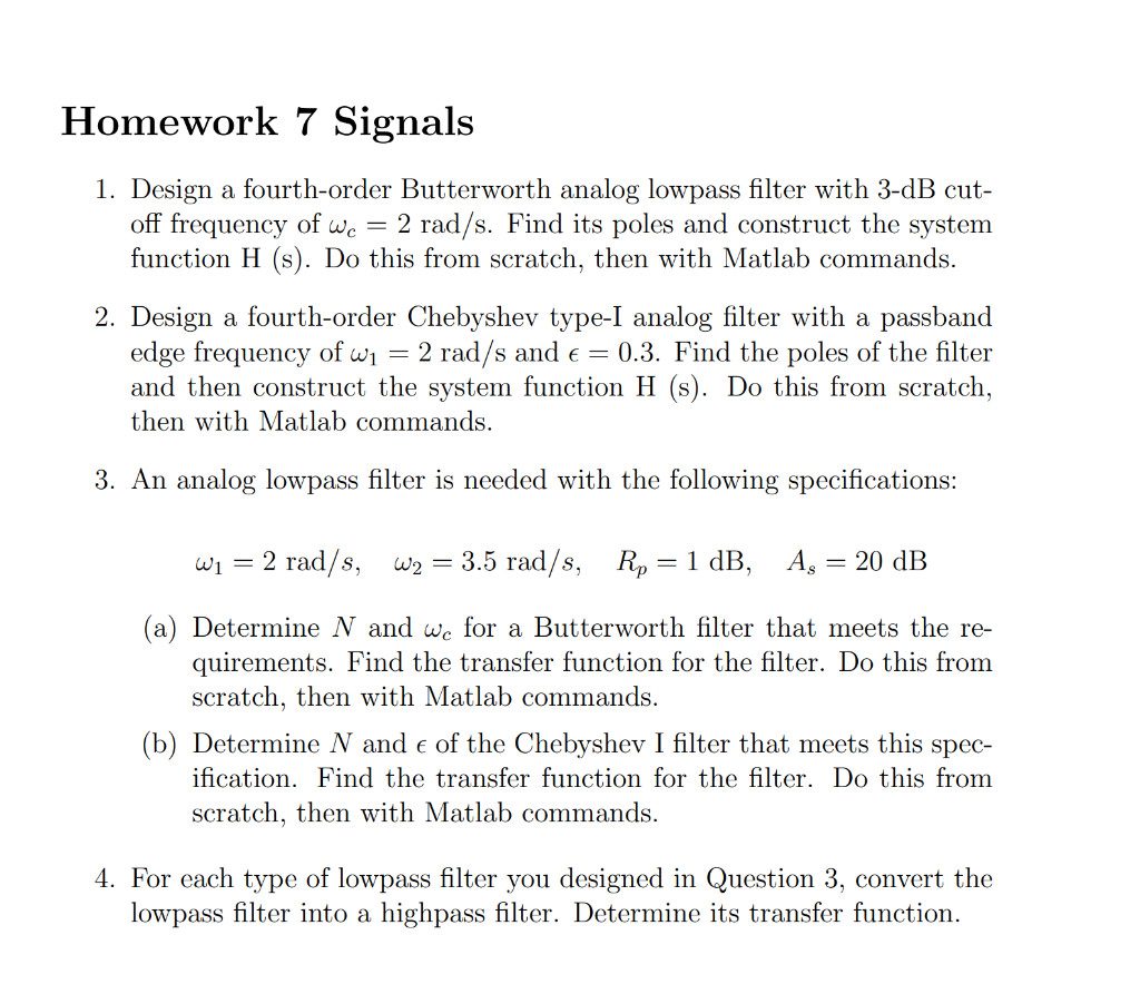 1. Design a fourth-order Butterworth analog lowpass | Chegg.com