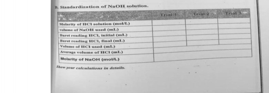 Solved Report lab Table B: Molarity of HCl= 0.1M , | Chegg.com