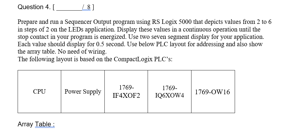 Question 4.[ / 8] Prepare and run a Sequencer Output | Chegg.com