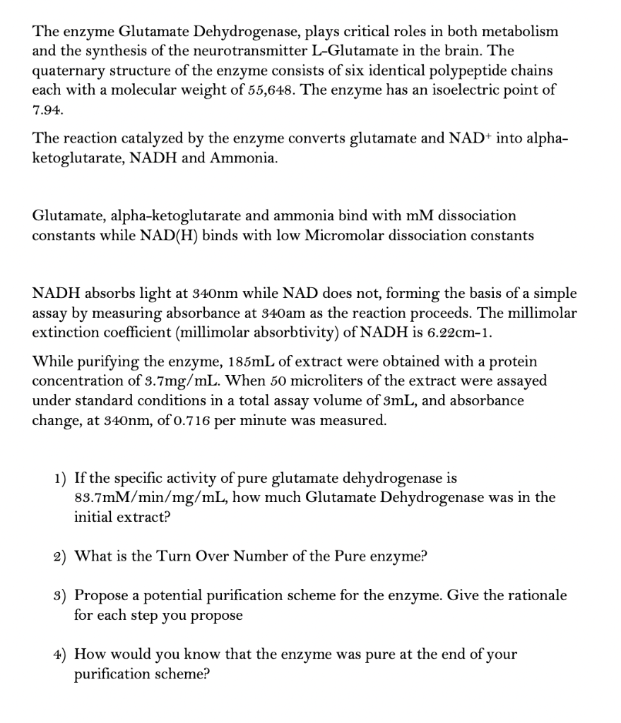 Solved The enzyme Glutamate Dehydrogenase, plays critical | Chegg.com