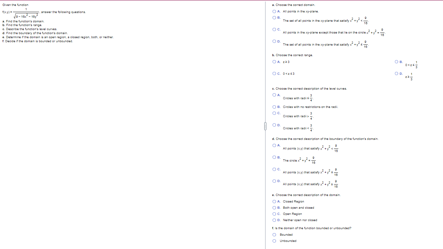Solved Given the function f(x,y)=9−16x2−16y21, answer the | Chegg.com