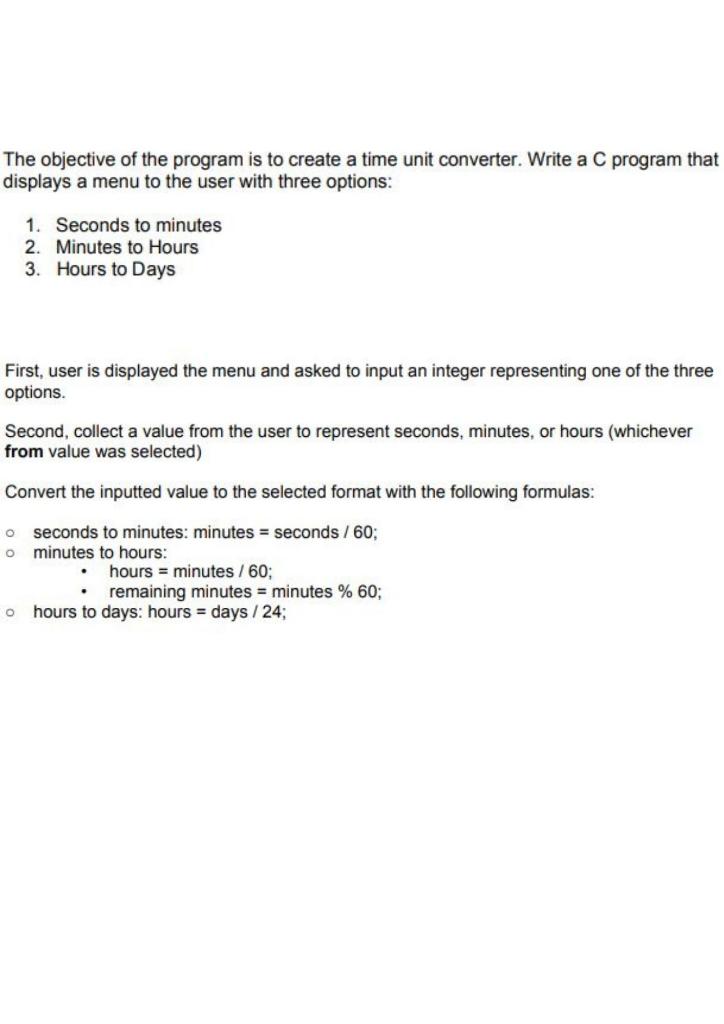 Solved The objective of the program is to create a time unit | Chegg.com