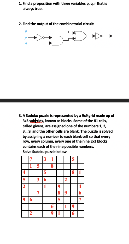 Solved 1. Find a proposition with three variables p, q, r | Chegg.com