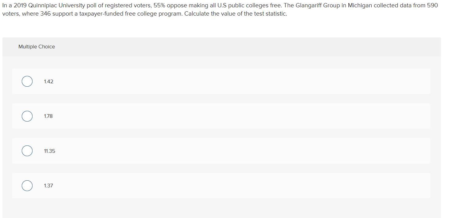 Solved In a 2019 Quinnipiac University poll of registered | Chegg.com