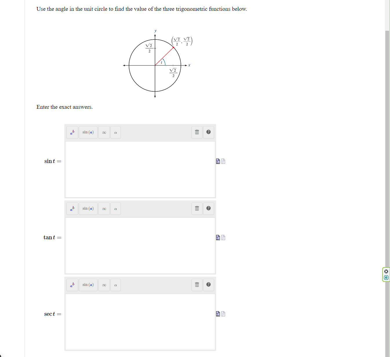 Solved Use the angle in the unit circle to find the value of | Chegg.com