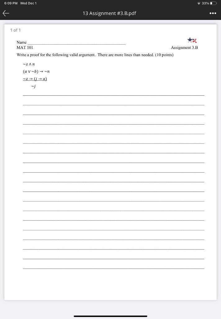 Solved 6:09 PM Wed Dec 1 33% 7 13 Assignment #3.B.pdf 1 of 1 | Chegg.com