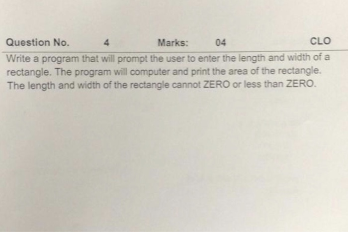 Solved Marks 04 CLO Question No. Write a program that will | Chegg.com