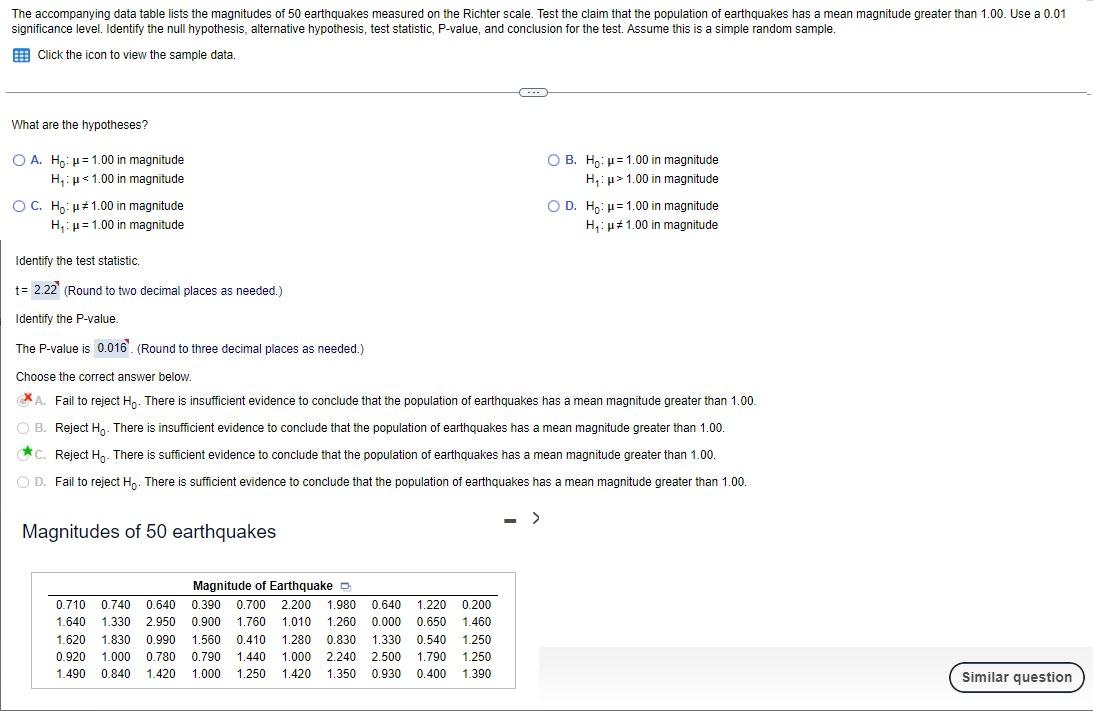 Solved The accompanying data table lists the magnitudes of | Chegg.com