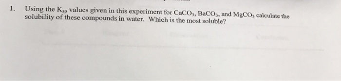 Solved 1. Using the Ksp values given in this experiment for | Chegg.com