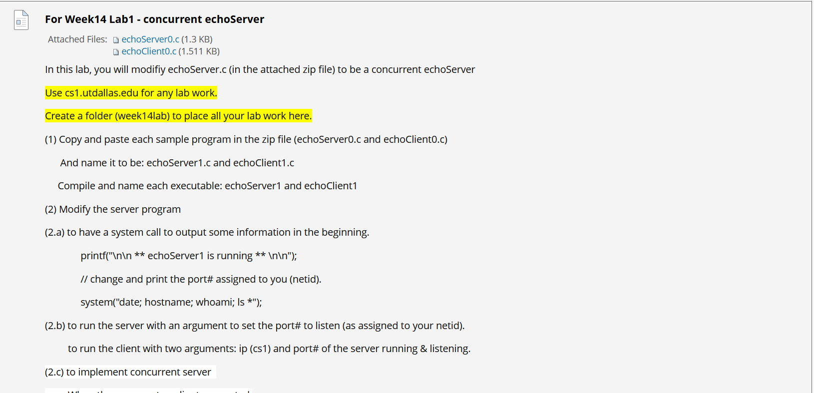 0 For Week 14 Lab1 - concurrent echoServer Attached | Chegg.com