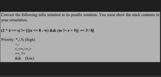Solved Convert the following infix notation to its postfix | Chegg.com