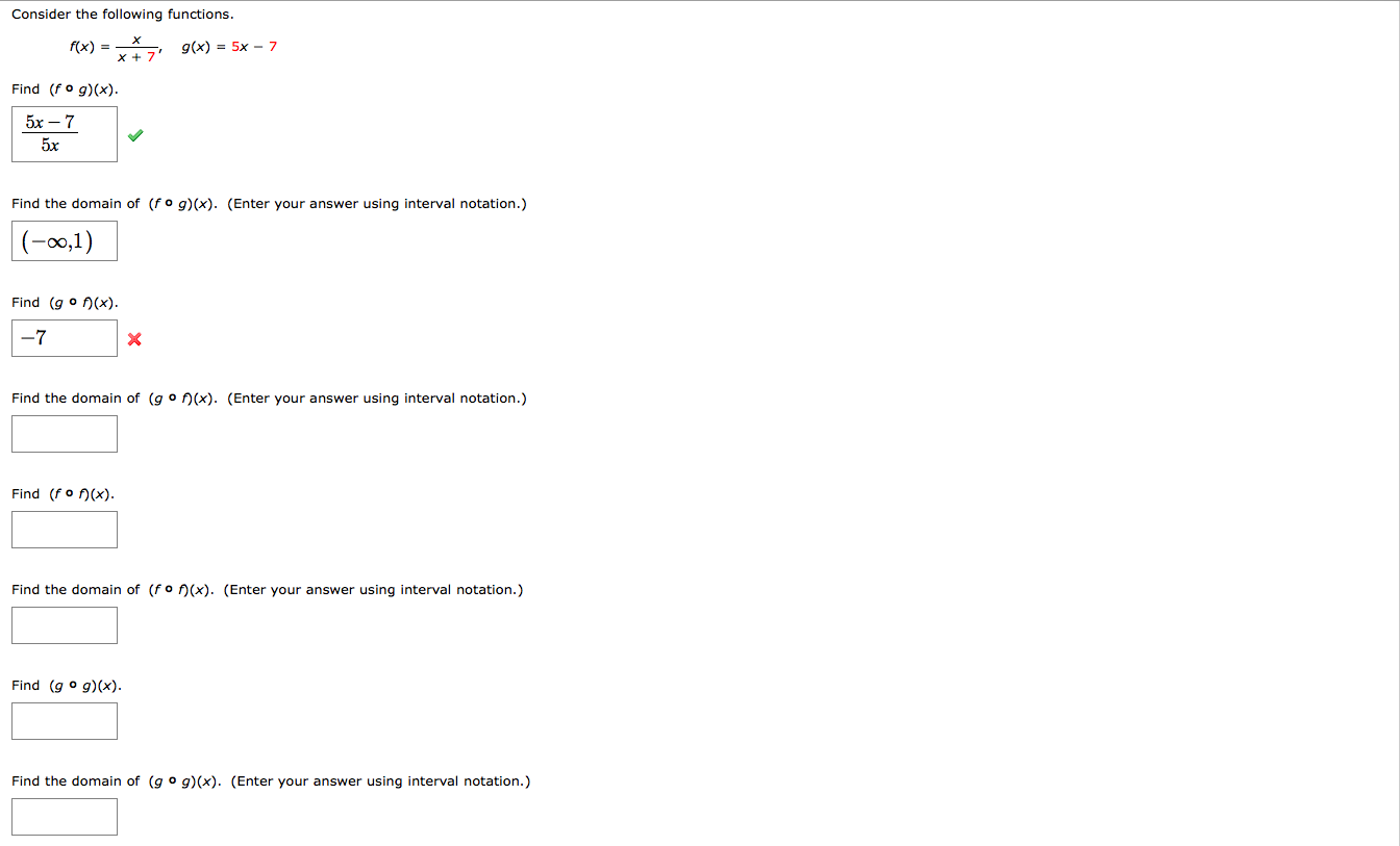 Solved Consider the following functions. f(x) = x*7 g(x) = | Chegg.com
