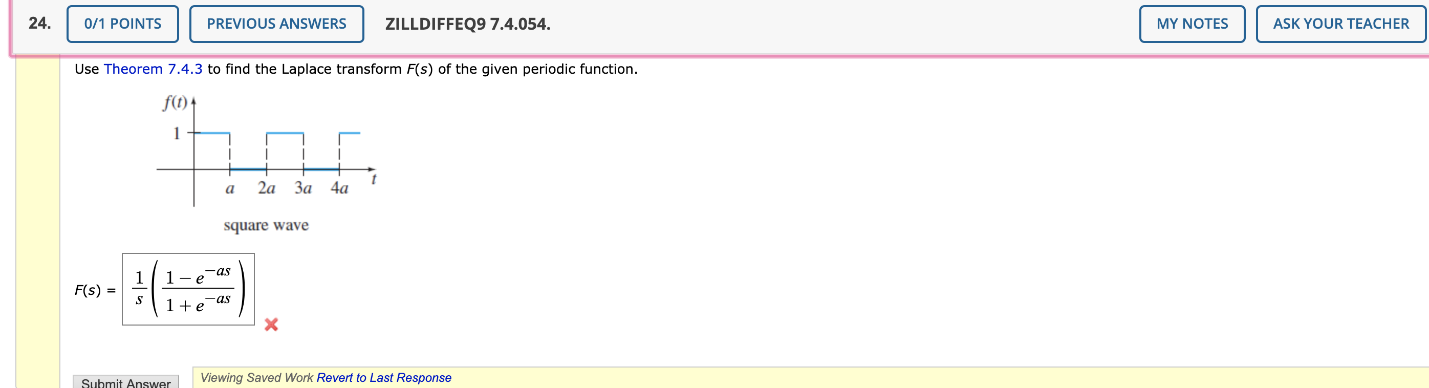 Solved 0/1 POINTS PREVIOUS ANSWERS ZILLDIFFEQ9 7.4.054. MY | Chegg.com