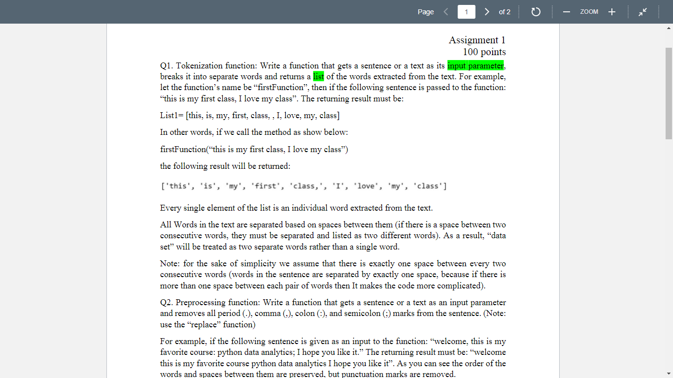 Solved Page 1 > of 2 ZOOM + Assignment 1 100 points Q1. | Chegg.com