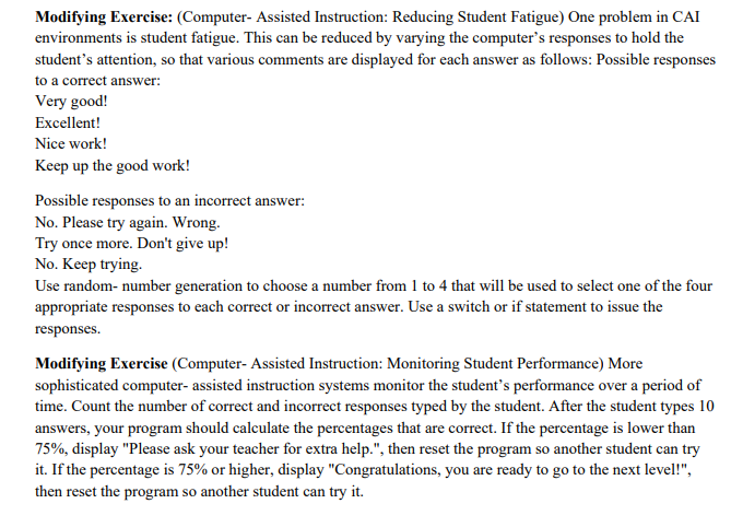 Modifying Exercise: (Computer- Assisted Instruction: | Chegg.com