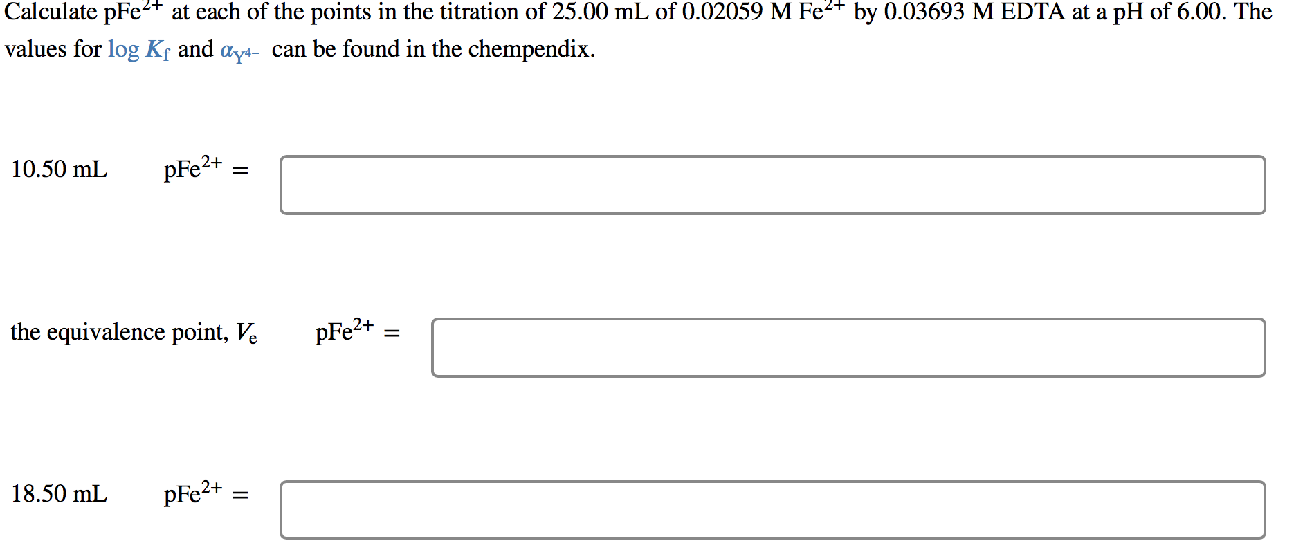 Solved Calculate pFe2+ at each of the points in the | Chegg.com