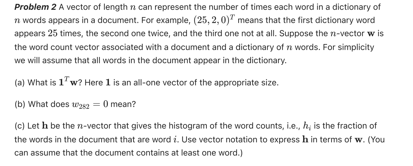 Solved Problem 2 A vector of length n can represent the | Chegg.com