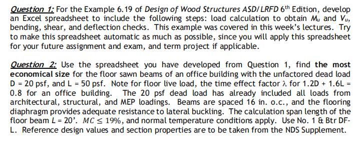 Solved Question 1: For the Example 6.19 of Design of Wood | Chegg.com