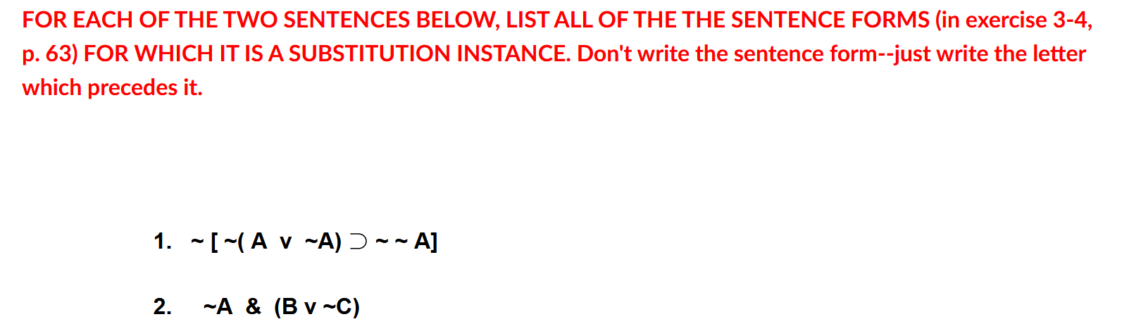Solved FOR EACH OF THE TWO SENTENCES BELOW, LIST ALL OF THE | Chegg.com