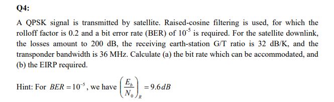 Solved Q4: A QPSK signal is transmitted by satellite. | Chegg.com