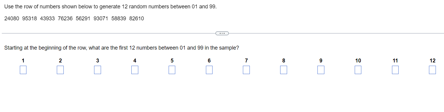 Solved Use the row of numbers shown below to generate 12 | Chegg.com