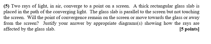 Solved (5) Two rays of light, in air, converge to a point on | Chegg.com
