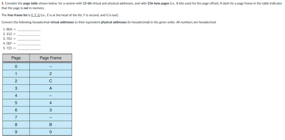 Solved 1. Consider the page table shown below, for a system | Chegg.com