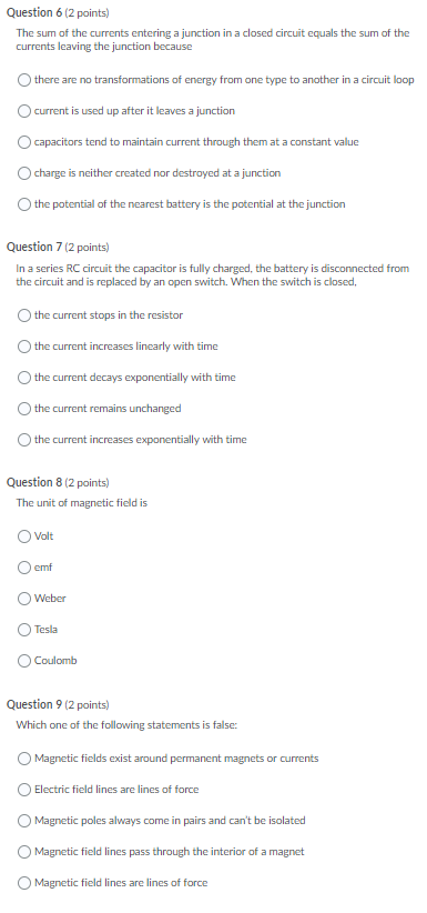 Solved Question 6 (2 points) The sum of the currents | Chegg.com