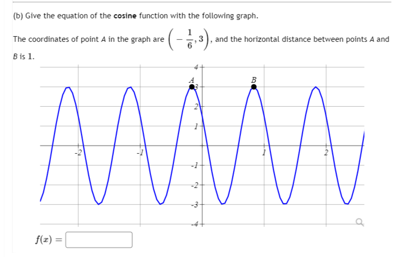 Solved (b) Give the equation of the cosine function with the | Chegg.com