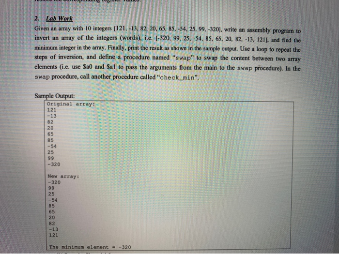 Solved 2. Lab Work Given an array with 10 integers (121.-13, | Chegg.com