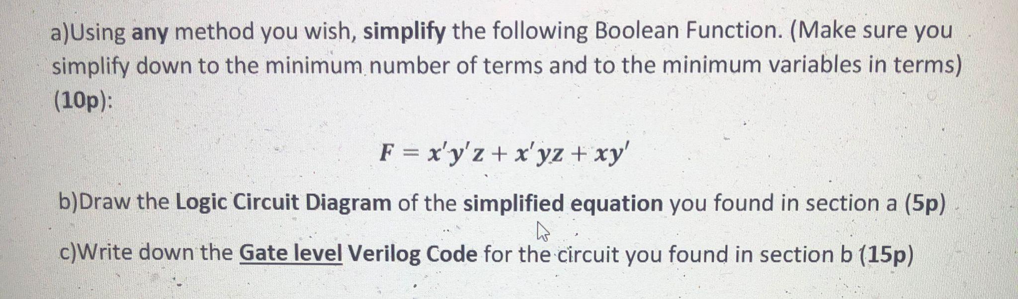 Solved a)Using any method you wish, simplify the following | Chegg.com