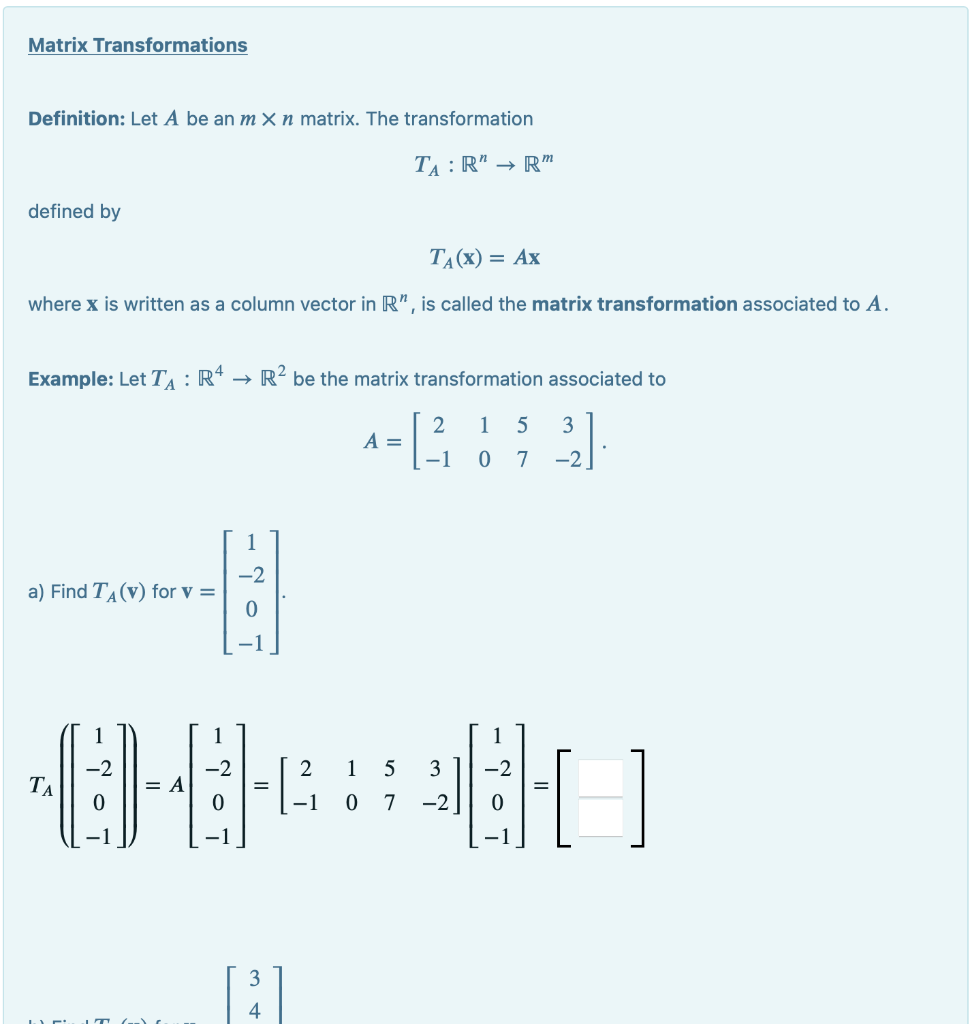 Solved Matrix Transformations Definition: Let A be an m×n | Chegg.com