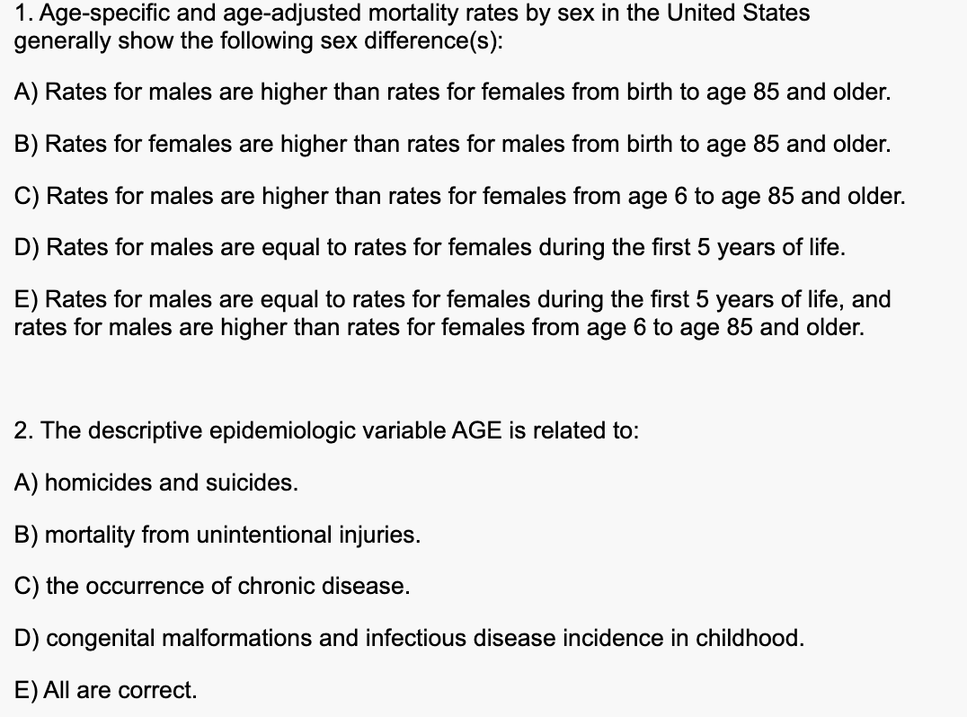 Solved 1 Age Specific And Age Adjusted Mortality Rates By