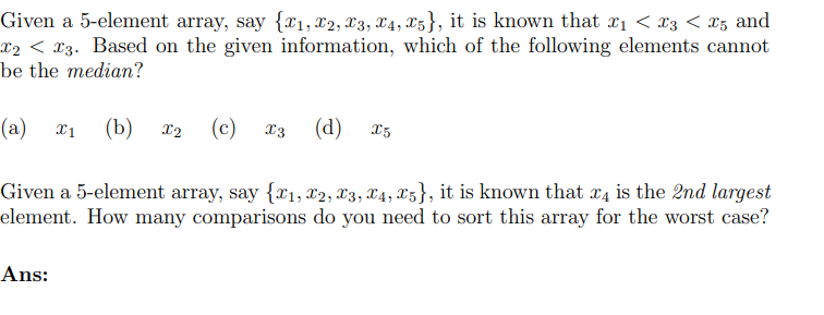 Solved Given a 5 -element array, say {x1,x2,x3,x4,x5}, it is | Chegg.com