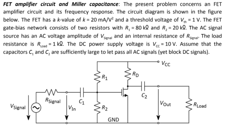 Solved FET amplifier circuit and Miller capacitance: The | Chegg.com