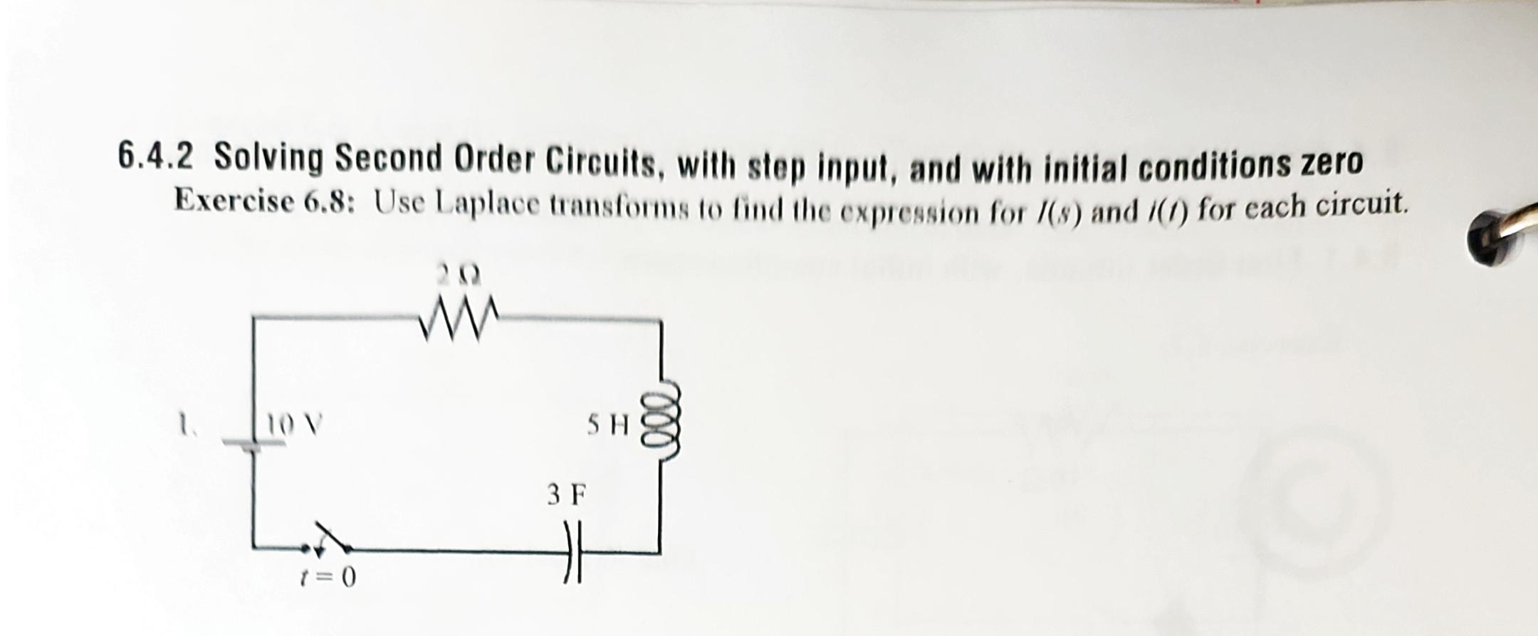 Solved 6.4.2 Solving Second Order Circuits, with step input, | Chegg.com
