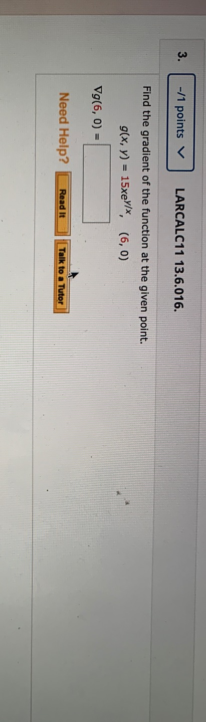 Solved -/1 points V LARCALC11 13.6.016. Find the gradient of | Chegg.com