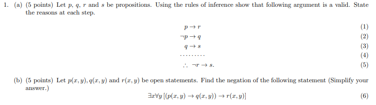 Solved 1. (a) (5 points) Let p,q,r and s be propositions. | Chegg.com