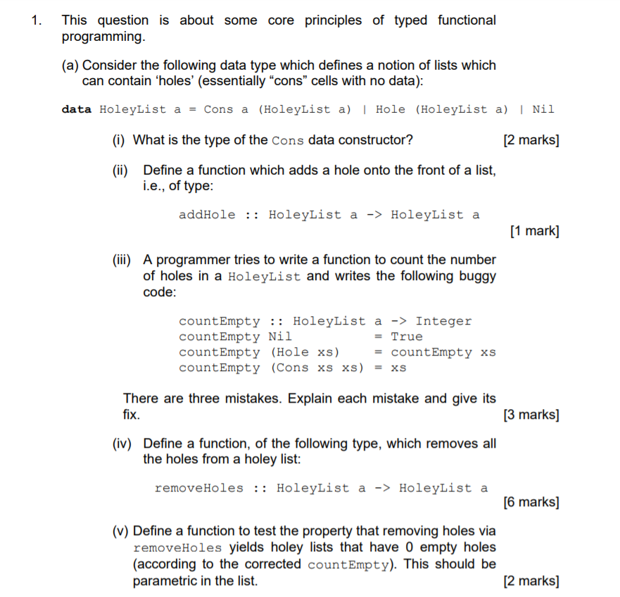 Solved (a) Consider the following data type which defines a | Chegg.com