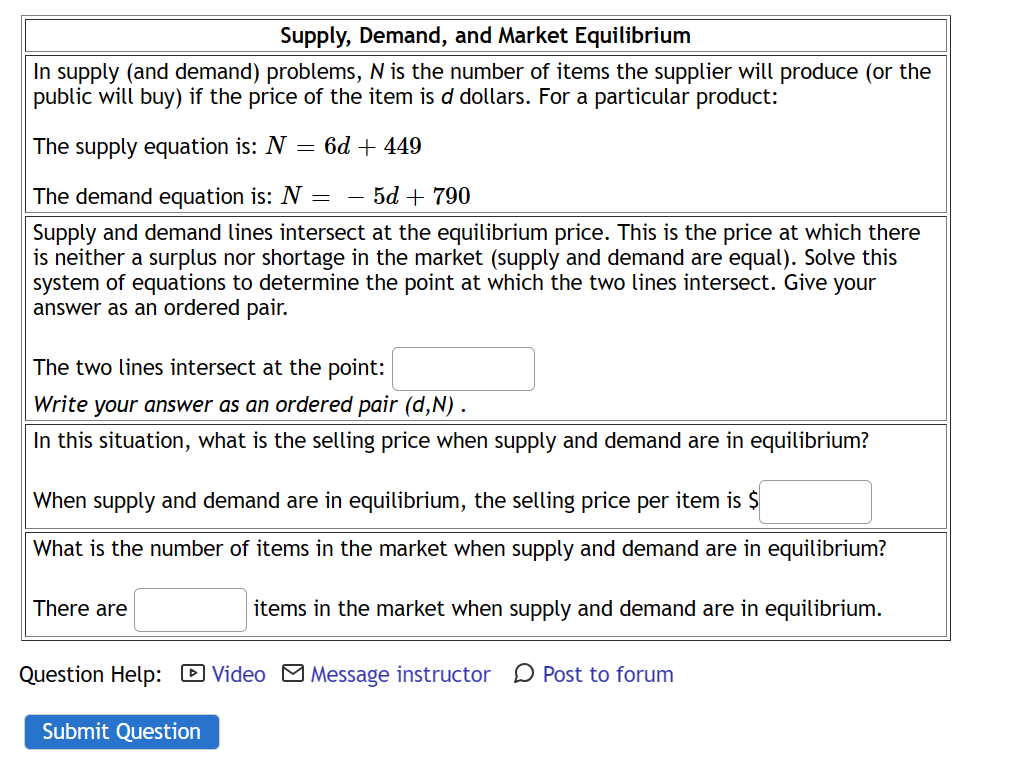 Solved Supply, Demand, and Market Equilibrium In supply (and | Chegg.com