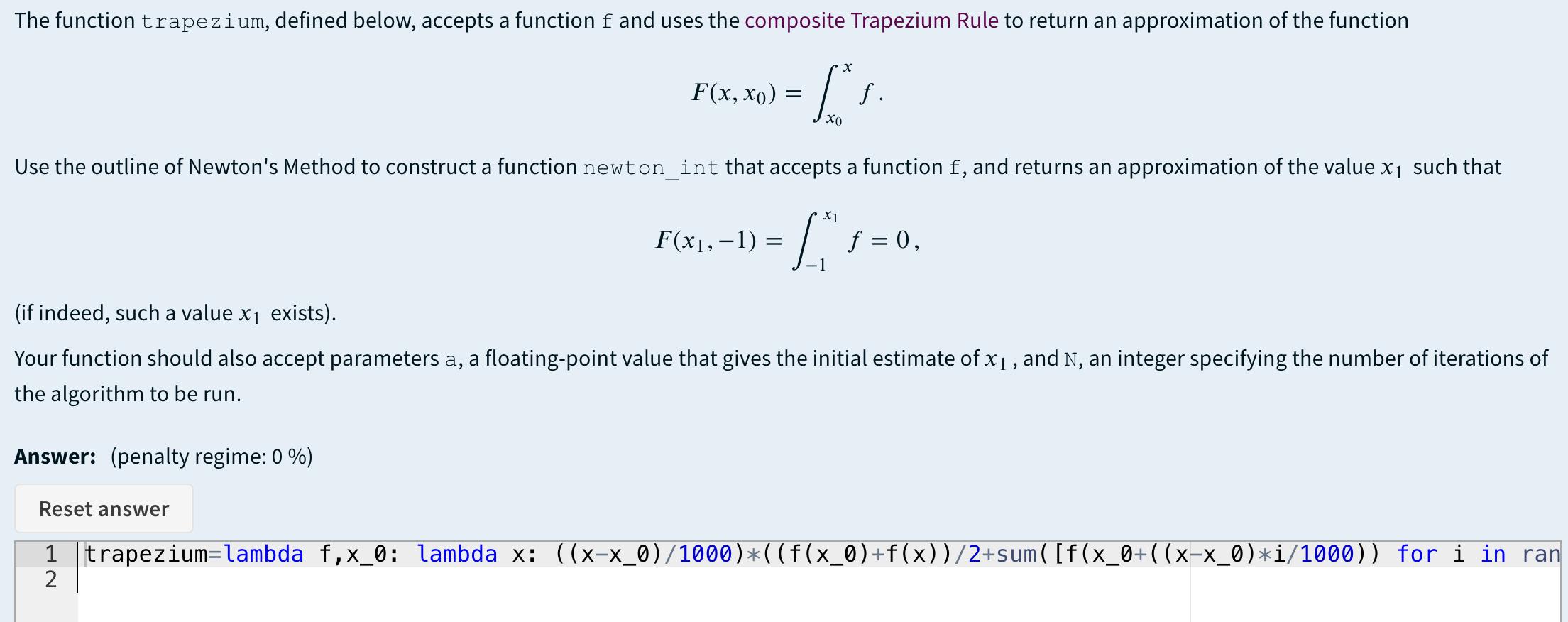 Solved The function trapezium, defined below, accepts a | Chegg.com