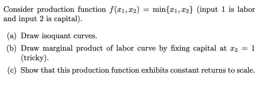Solved Consider production function f (x1, x2) and input 2 | Chegg.com