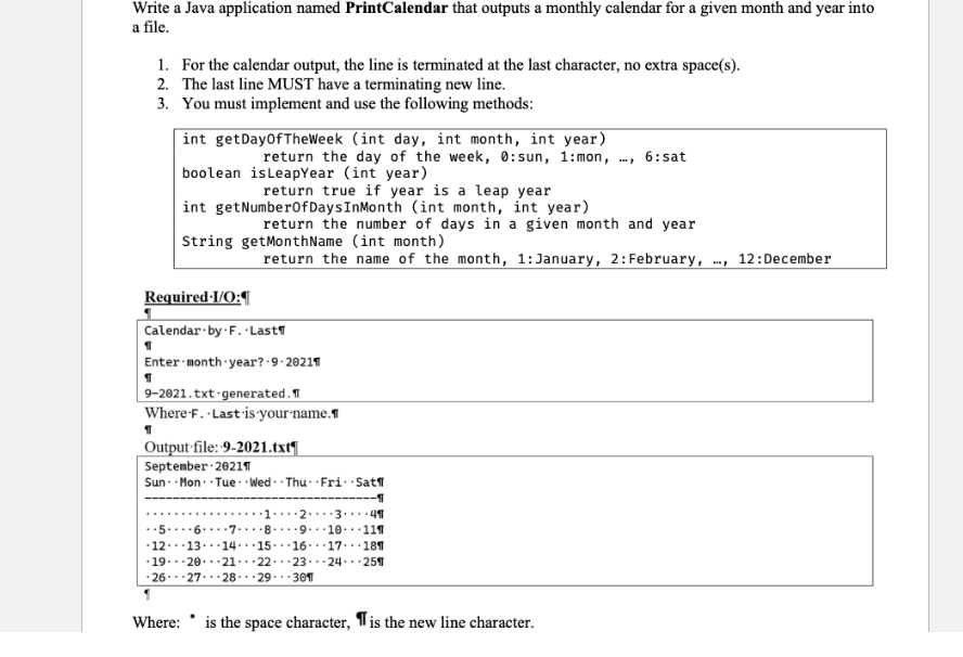 Solved Write a Java application named PrintCalendar that | Chegg.com