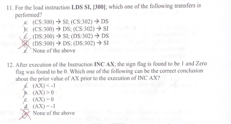 Solved 11. For the load instruction LDS SI, [300]; which one | Chegg.com